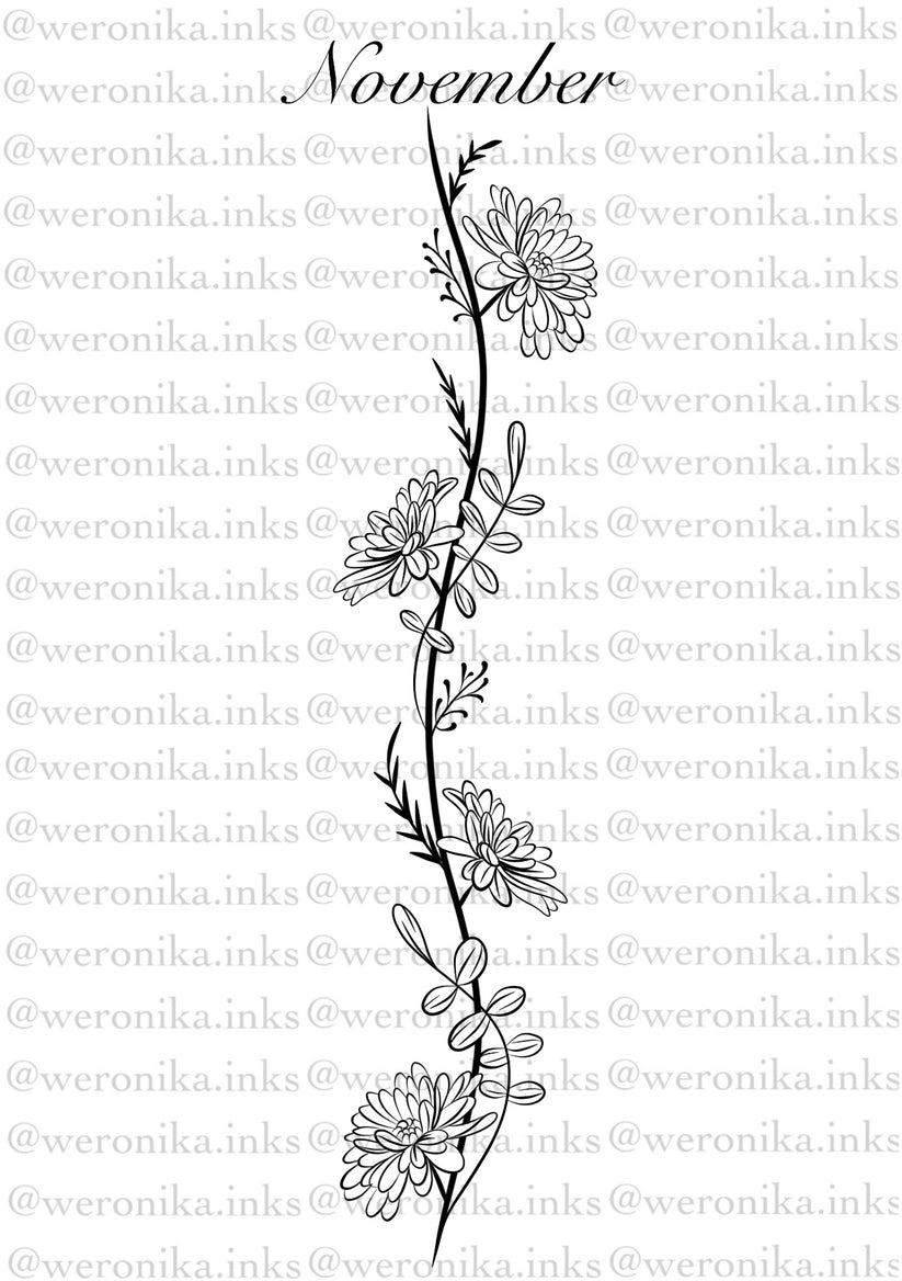 November, Birth Month Flower Spine Tattoo – Weronika.inkss